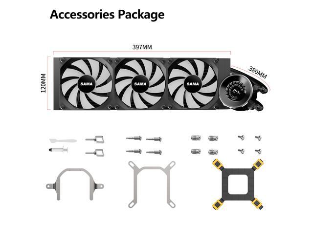 SAMA T360 Black liquid Cooler 360mm ARGB AIO Radiator LCD Temperature Display Screen CPU Cooler ...