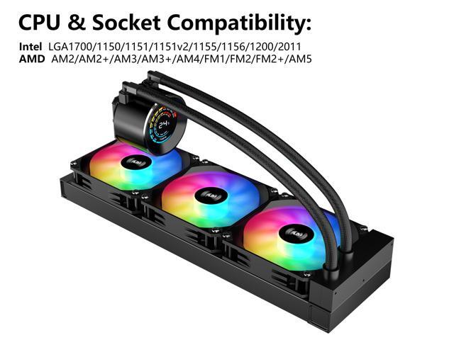 SAMA T360 Black liquid Cooler 360mm ARGB AIO Radiator LCD Temperature Display Screen CPU Cooler ...