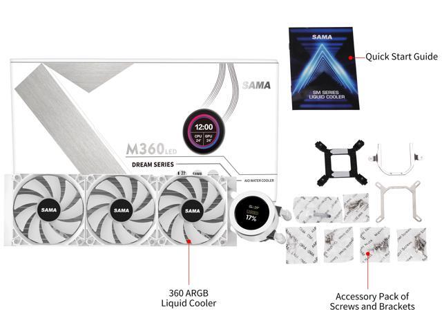 SAMA SM360 White liquid Cooler 360mm ARGB AIO Radiator LCD Video ...