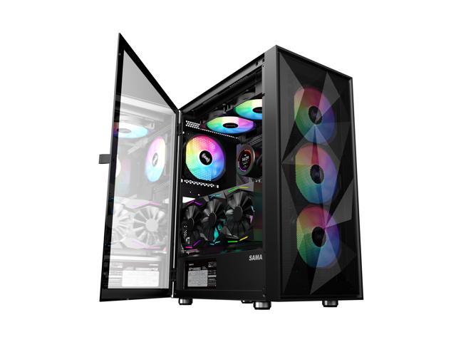 SAMA 3509 Open Door Tempered Glass ATX Mid Tower Gaming Computer Case,4 ...