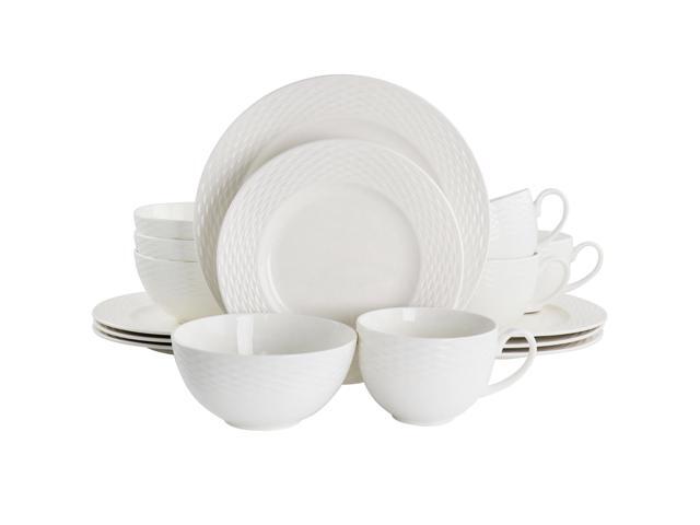 Martha Stewart Fine Ceramic 16 Piece Textured Dinnerware Set in White ...