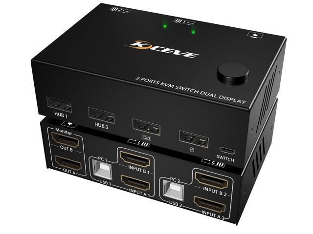 KVM Switch 2 Monitors 2 Computers, HDMI KVM Switch Dual Monitor for 2 ...