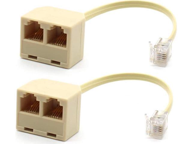 RJ11 Male to Dual Female 6P4C Splitter Connector Telephone Adapter Plug ...