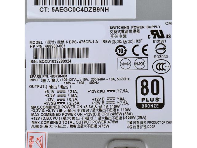 for H-P Z400 Workstation Power Supply DPS-475CB-1 A 468930-001 480720 ...
