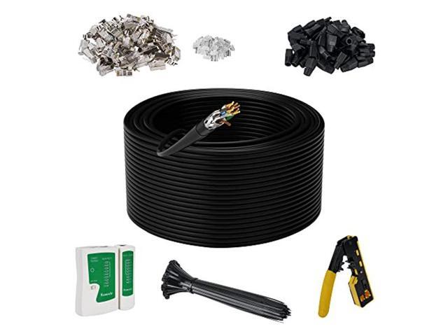 Cat 7 Outdoor Ethernet Bulk Cable 500 FT With Tool Kits, Adoreen 10Gbps ...