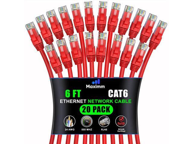 Maximm Cat 6 Ethernet Cable 6 ft (20-Pack) - High-Speed LAN Cable ...