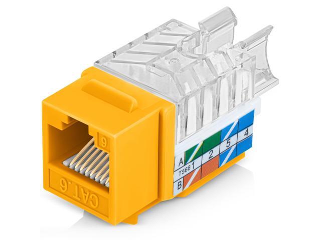 Everest 45deg Angled RJ45 Cat6 Keystone Jacks 20-Pack in Yellow - Slim ...
