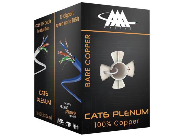 AAA Cables Cat6 Plenum Cable 1000Ft Bare Copper ^^ 23AWG, 550MHz, 10 ...