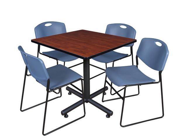 Regency Kobe 42 in. Square X-Base Breakroom Table- Cherry, 4 Zeng Stack Chairs- Blue - Newegg.com