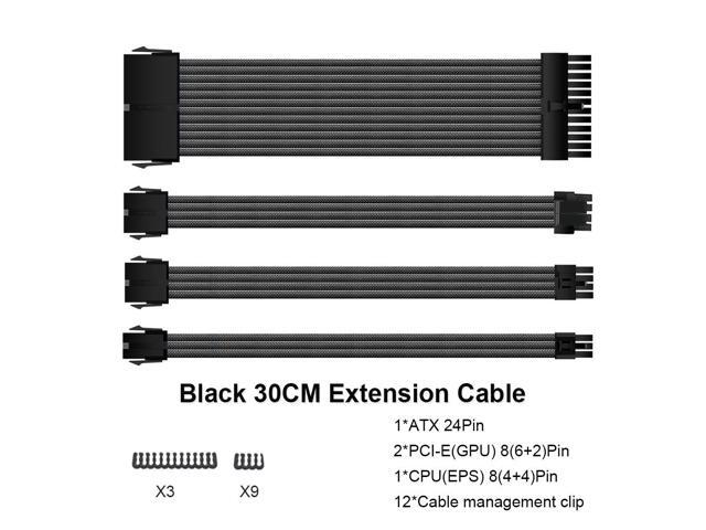 ATX 24PIN GPU PCI-E Black Module Cables Computer 18AWG PSU Power Supply ...