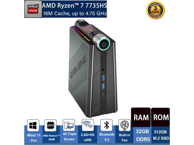 KAMRUI Mini Gaming PC, AMD Ryzen 7 7735HS(up to 4.75Ghz) 32GB RAM Dual Channel 512GB NVME SSD ...