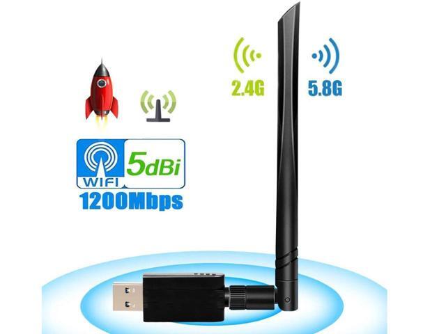USB WiFi Adapter 1200Mbps, USB 3.0 Wireless Network WiFi Dongle with 5dBi Antenna for Desktop ...