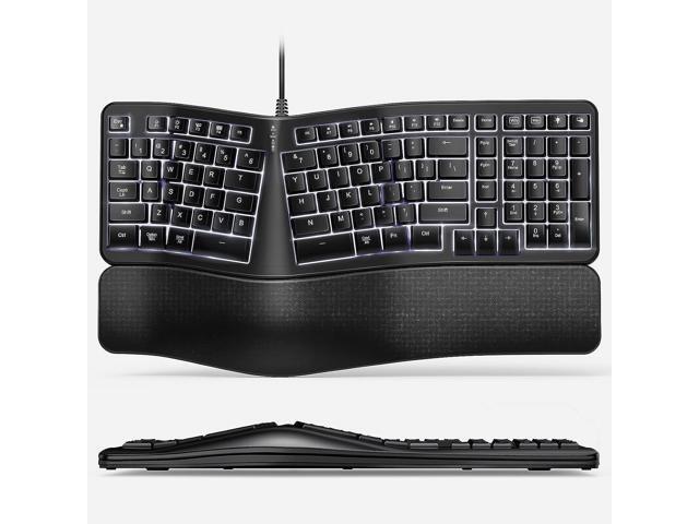 Backlit Wired Ergonomic Keyboard USB Split Keyboard with Wrist Rest and ...