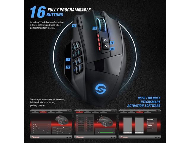 UtechSmart VENUS Pro RGB MMO Wireless Gaming Mouse, 16,000 DPI Optical ...