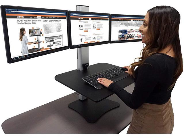 Victor Sit-Stand Desk, Triple Monitor, Black W/Aluminum - Newegg.com