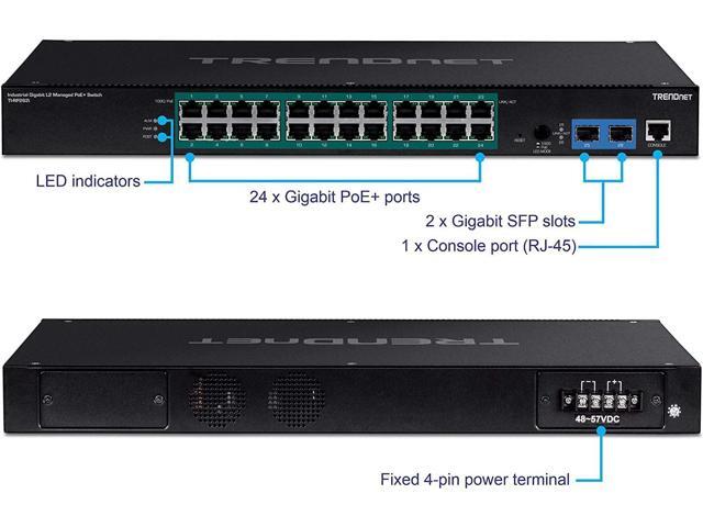 TRENDnet 26-Port Industrial Gigabit L2 Managed PoE+ Switch, 1U 19 ...