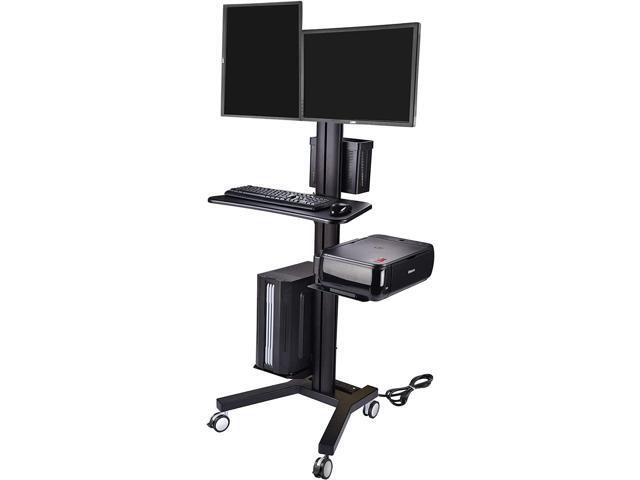 Rolling PC Cart Mobile Computer Standing Workstation Moving Desktop ...
