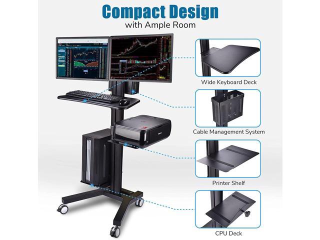 Rolling PC Cart Mobile Computer Standing Workstation Moving Desktop ...