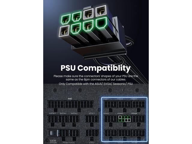 PCIe 5.0 GPU Power Cable Sleeved 70cm | 16pin (12+4) 12VHPWR Connector ...