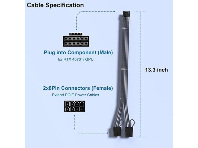 RTX 4070Ti PCIe 5.0 Power Cable Extender, 12VHPWR 16Pin(12+4) Male to ...
