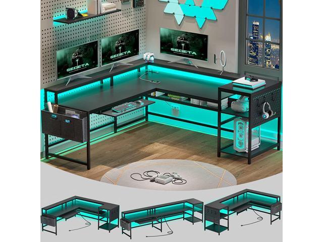 96" L Shaped Gaming Desk, Reversible Computer Desk, Gaming Desk with ...