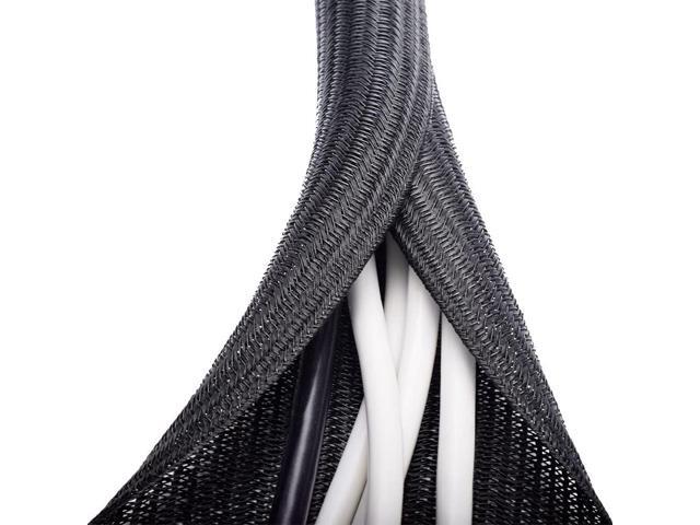 20ft - 3/4 inch Black Cable Sleeve, Cable Organizer for Desk PC TV ...