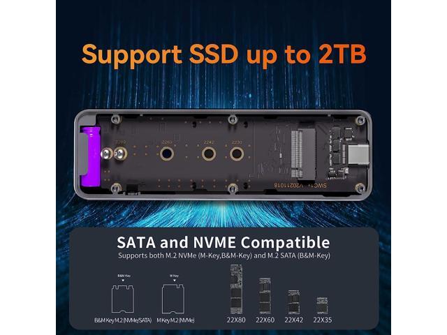 Visual Smart M.2 NVMe SSD Enclosure (With Silicone Case), Support 10S ...