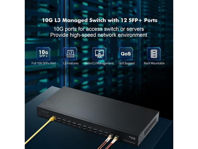 12 Port 10Gbps SFP+ Managed Switch, Support 1G SFP and 10G SFP+ ...