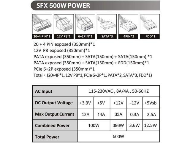 Apevia SFX-AP500W Mini ITX Solution/Micro ATX/SFX 500W Power Supply ...