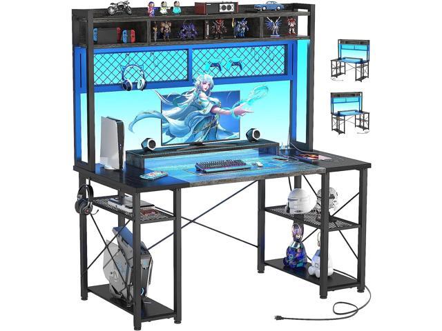 Gaming Desk with Hutch, 48'' Magic Computer Desk with LED Lights and ...