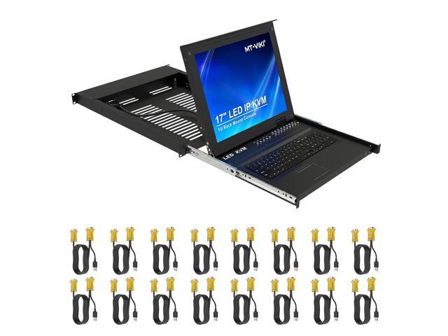 16 Port Rack Mount KVM Over IP Remote Access, IP KVM Console w/17'' LCD Monitor, 1 Local & 1 ...