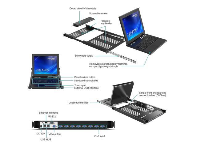 8 Port Rack Mount KVM Over IP Remote Access, IP KVM Console w/17'' LCD Monitor, 1 Local & 1 ...