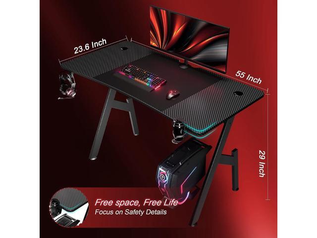 55 Inch Gaming Desk with Carbon Fibre Surface Large Computer Desk ...
