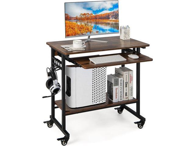 Rolling Computer Desk Cart with Keyboard Tray, Mobile Portable Laptop ...