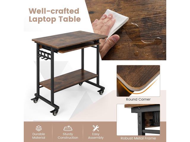 Rolling Computer Desk Cart with Keyboard Tray, Mobile Portable Laptop ...