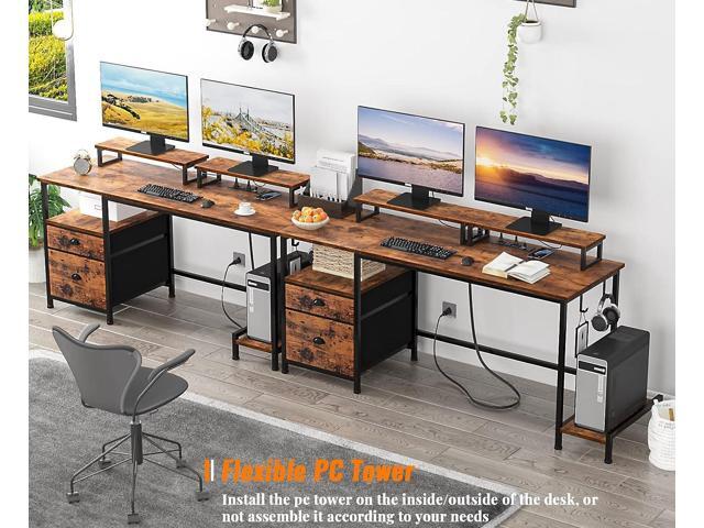 55" Computer Desk with Drawer and Power Outlets, Large Compter Desk ...