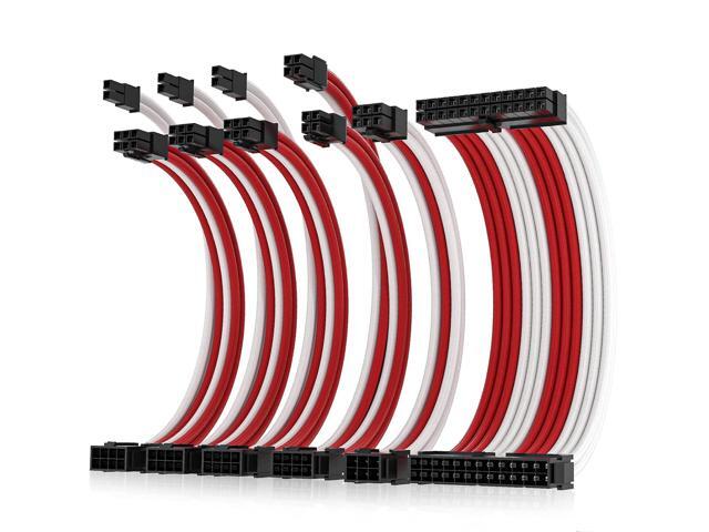 Power Supply Sleeved Cable, 16 AWG PSU Extension Cable Kit of White ...
