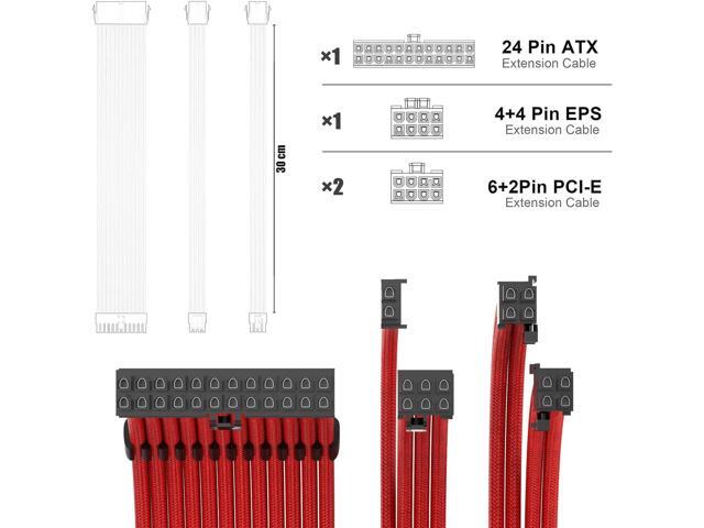 PSU Cable Extension Kit 30CM Length with Cable Combs 1x24Pin/1x8Pin(4+4 ...