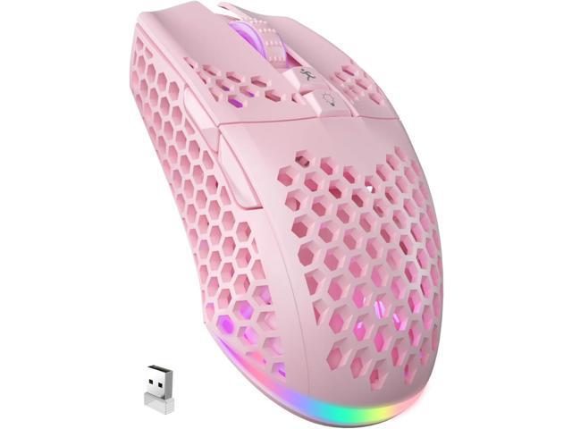 SM600 Pink Wireless Gaming Mouse Bluetooth with Honeycomb Shell, Side ...