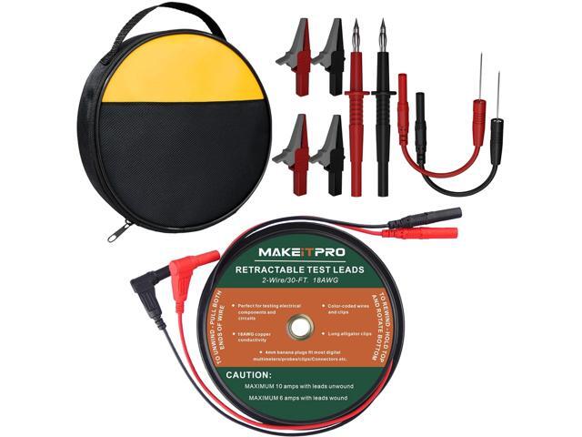 2 Wires 30FT 18AWG Retractable Test Leads with Cable Bag and Dual Ended ...