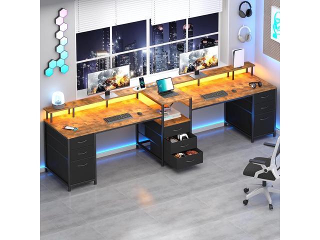 98.4" Long Computer Desk with 9 Drawers, 2 Person Gaming Desk with LED ...