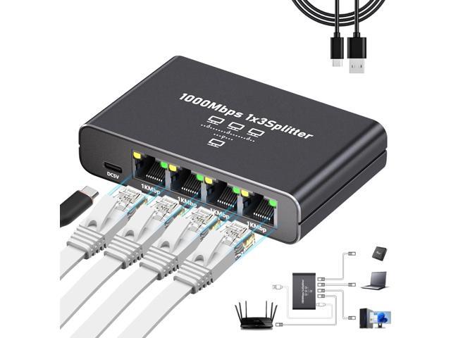 Gigabit Ethernet Splitter 1 to 3-1000Mbps RJ45 Port Multiplier with USB ...