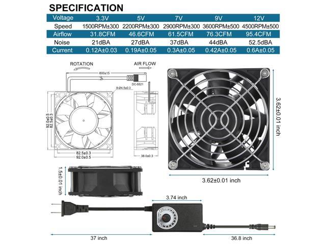 PANO-MOUNTS 12V 92mmx38mm 90mm Moisture-Proof Small Computer Muffin ...