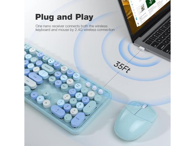Wireless Keyboard and Mouse Combo, Blue 104 Keys Full-Sized 2.4 GHz ...
