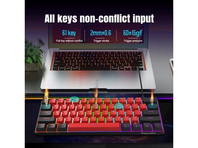 Snpurdiri 60% Wired Mechanical Keyboard, Mini Gaming Keyboard with 61 ...