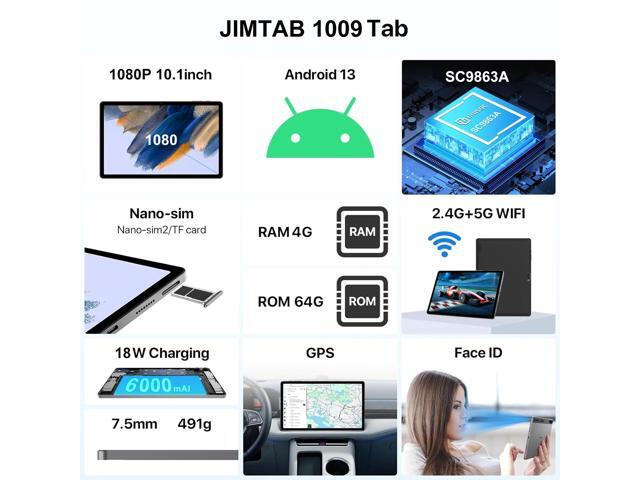 JIMTAB 2024 Android Tablet Octa Core 10" 2 in 1 Android 13 Tablets, 4GB ...