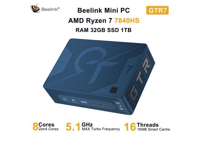 Beelink Mini PC GTR7, AMD Ryzen 7 7840HS (up to 5.1GHz), RAM-32GB SSD ...