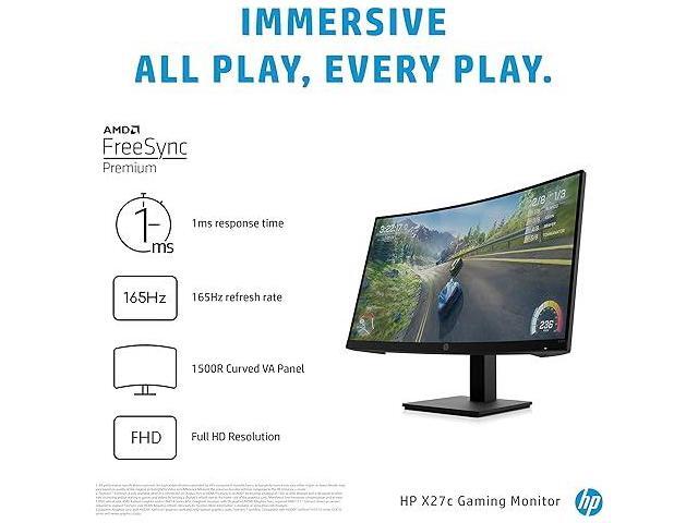 Refurbished: HP X27c 27-inch Curved 165Hz FHD Gaming Monitor Display ...