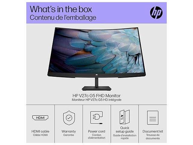 Refurbished: HP V27c G5 27" VA FHD (1920x1080) Curved Monitor 75Hz, 5ms ...