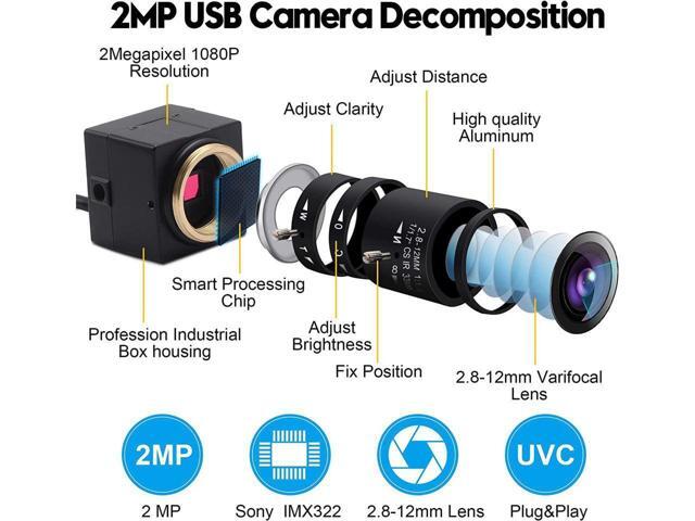BONAEVER 2MP Low Illumination USB Camera with Wide Angle 2.8-12mm ...